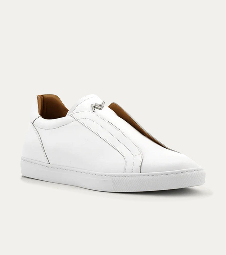 Casual Shoe Elastic Slip On Sneaker In White Leather – Ace Marks